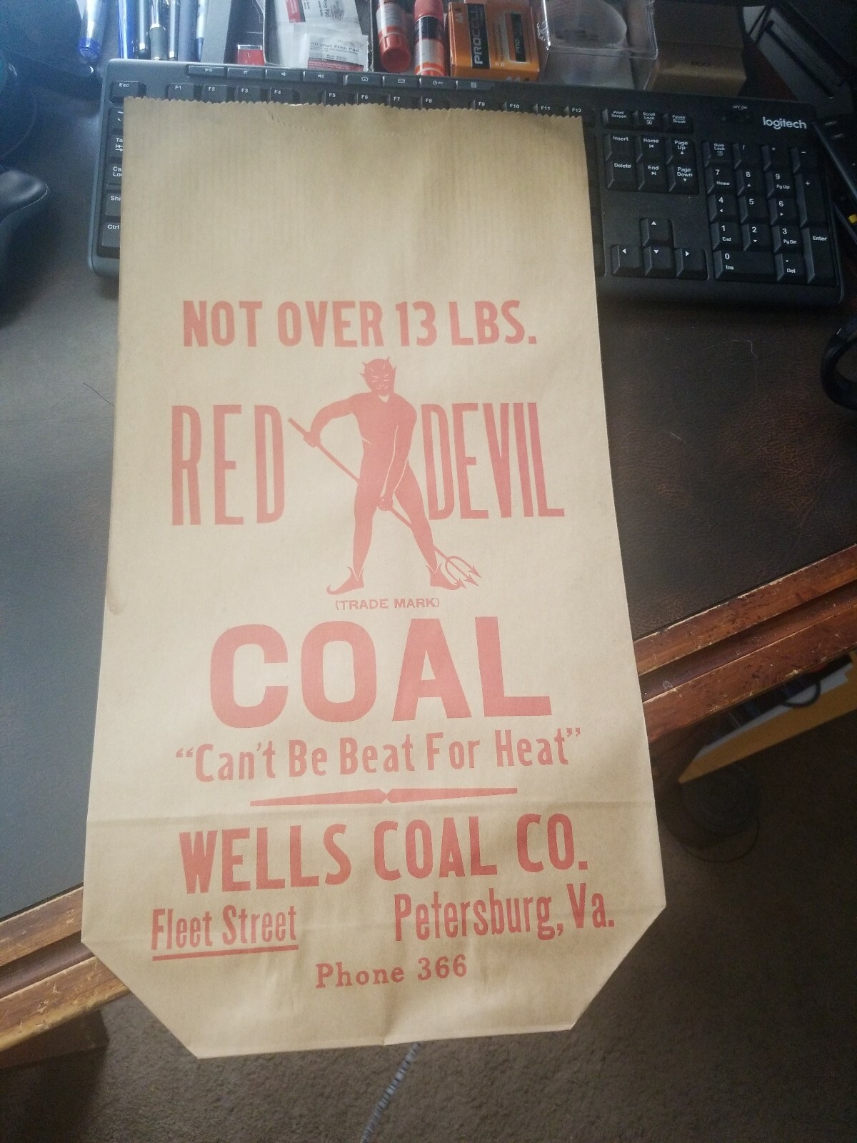 Petersburg Virginia Red Devil Coal Heavy Paper Coal Bag-Wells Coal ...