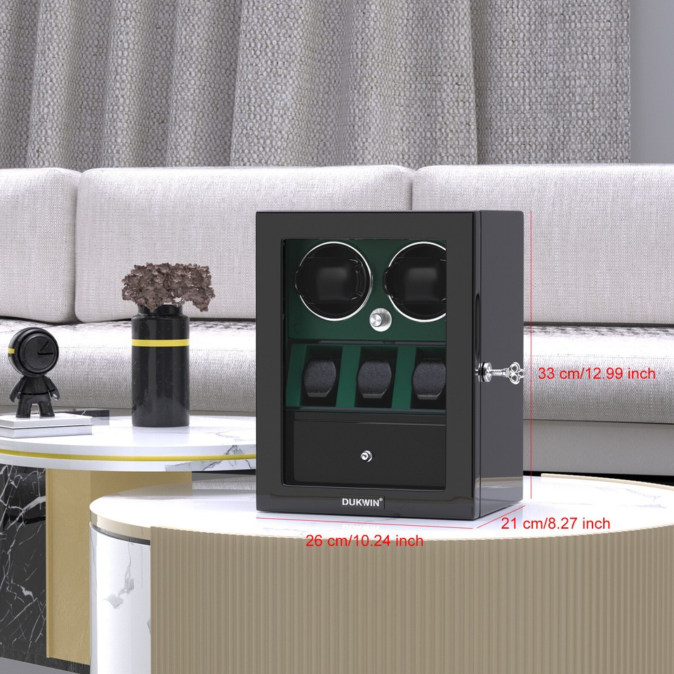 Automatic Rotation 2 Watch Winder With 3 Watches Display Storage Box ...