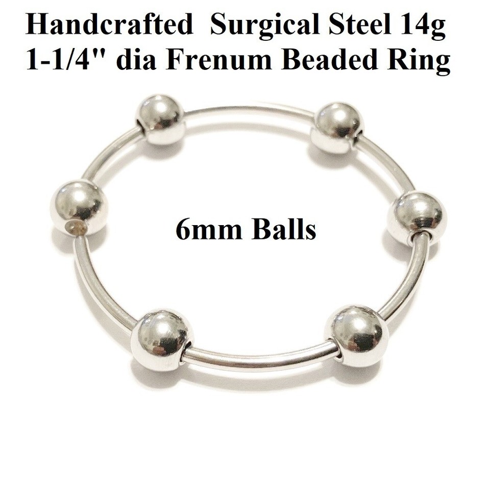 Handcrafted BEADED FRENUM RING Surgical Steel 14 G, 1-1/4" Dia, 6mm ...
