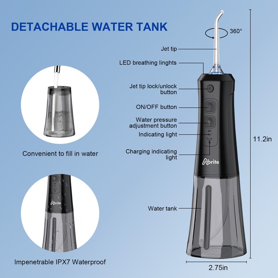 Cordless Water Flosser 300ml Water Pick Oral Irrigator Dental Cleaner ...