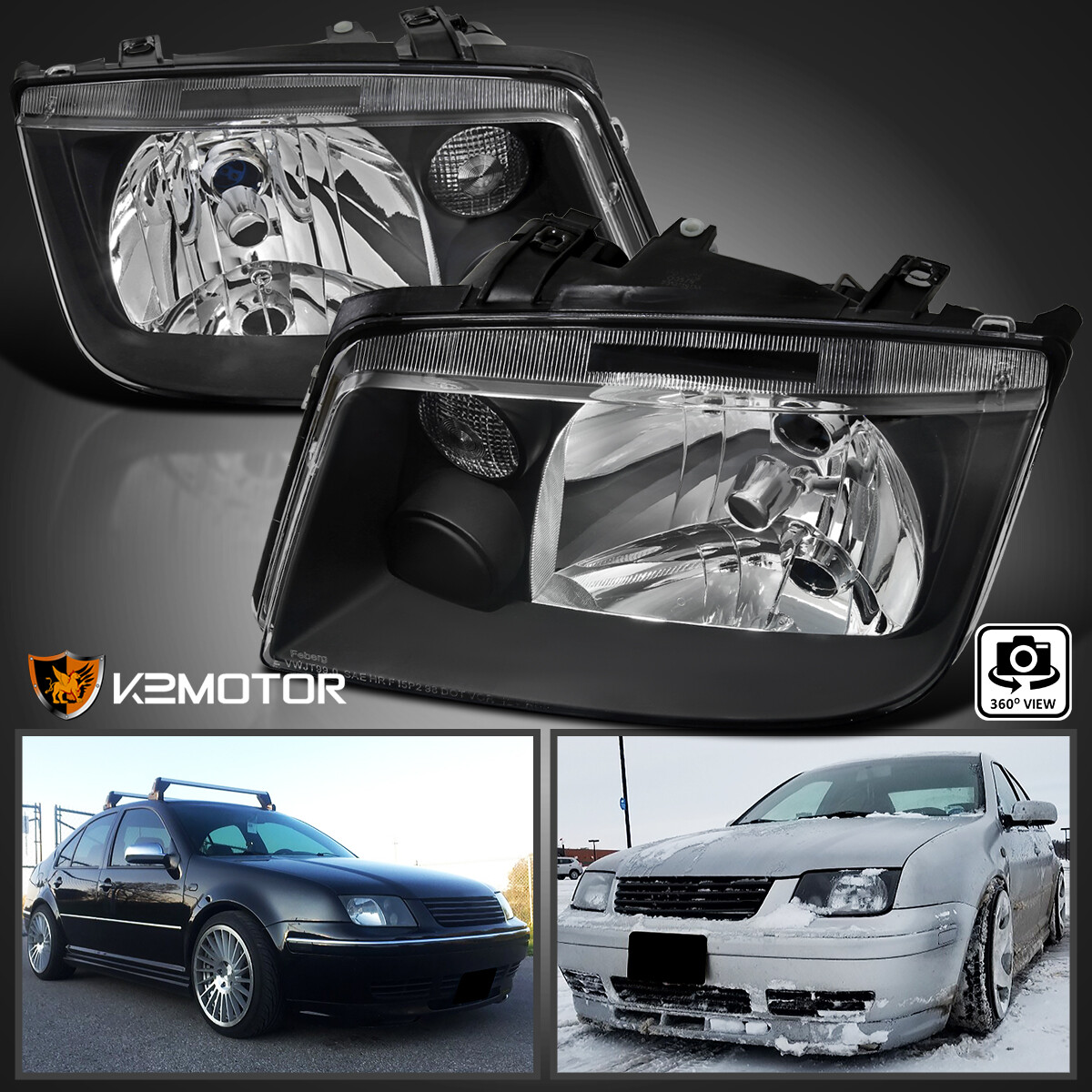 Black Fits 1999-2005 Volkswagen VW Jetta Bora MK4 Headlights Left+Right ...