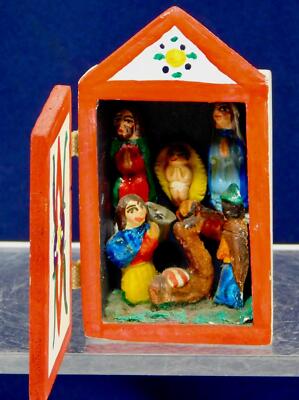 Peru Retablo Nativity Holy Family Hand Painted Clay Figures in small ...