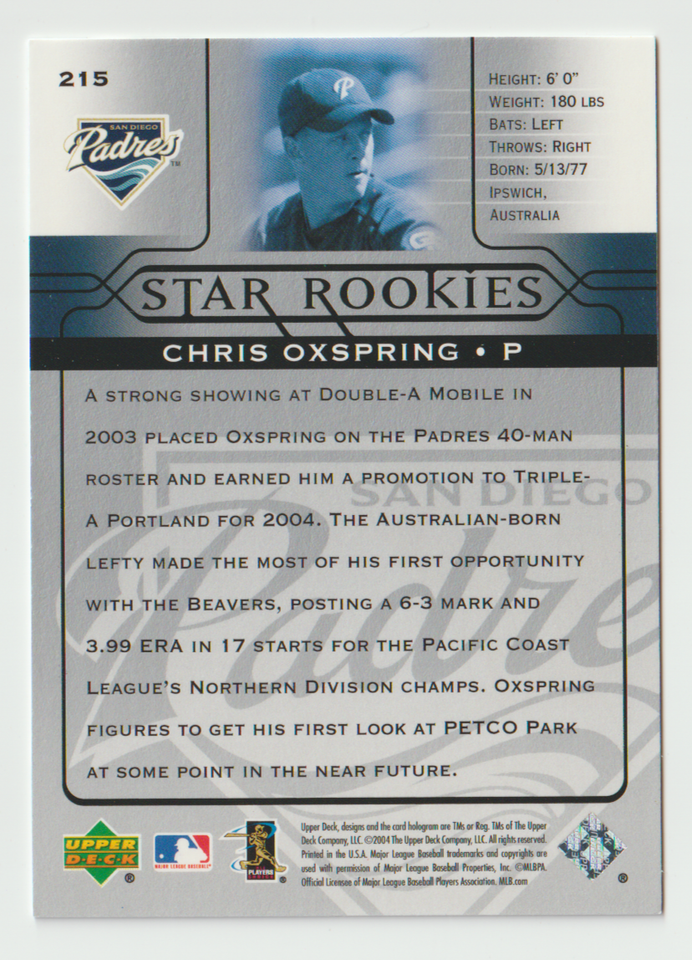 2005 Upper Deck Baseball Star Rookies #215 Chris Oxspring SR - San ...