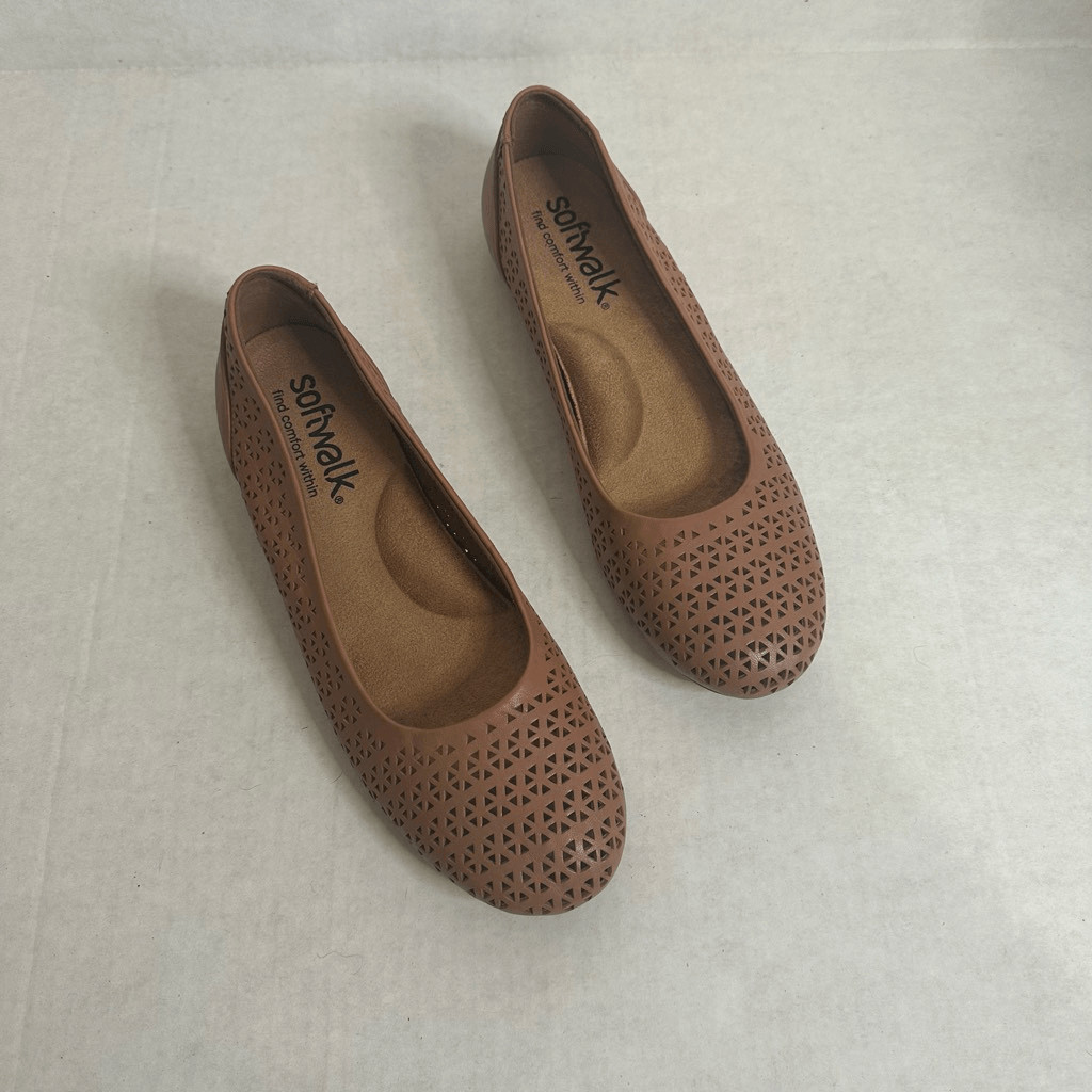 SoftWalk Sonoma Ballet Flats Tan Laser Cut Size 8.5 N… - Gem