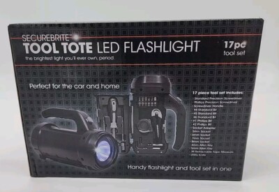 SecureBrite BLACK Emergency Tool Tote LED Flashlight 17 pc Tool Set NEW ...