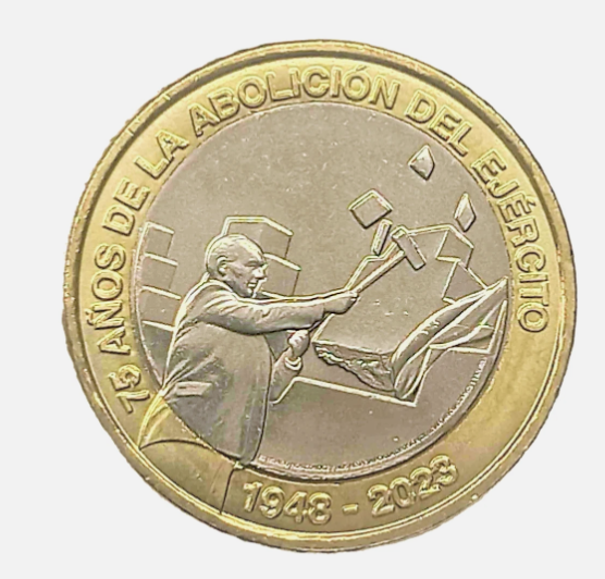 Costa Rica 500 Colones Coin COMMEMORATIVE 75 YEARS SINCE ARMY ABOLITION ...
