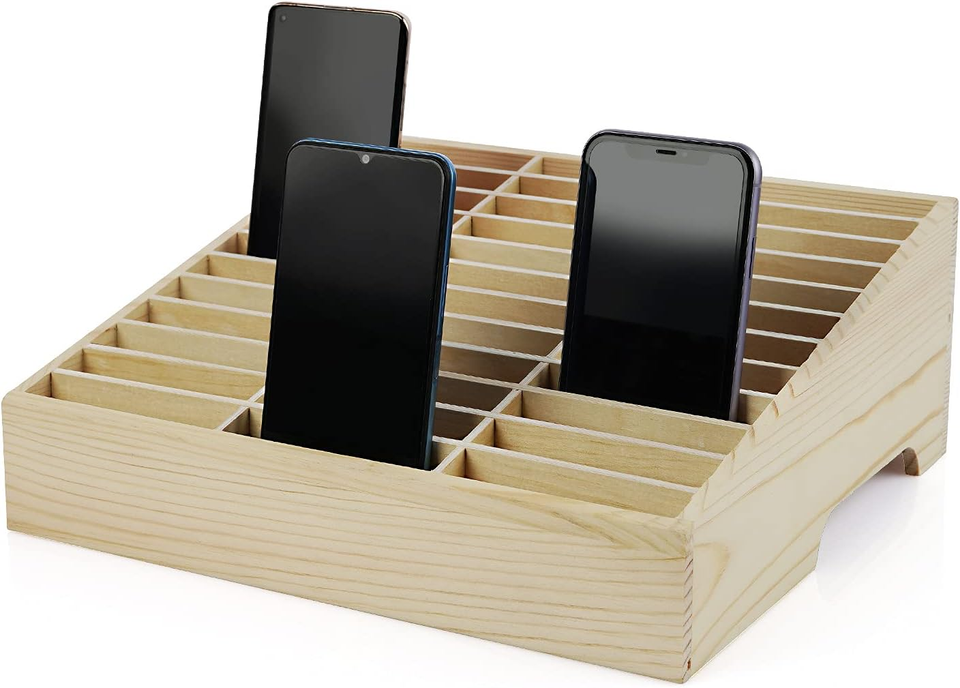 36-Grid Wooden Cell Phone Holder Desktop Organizer Storage Box for ...