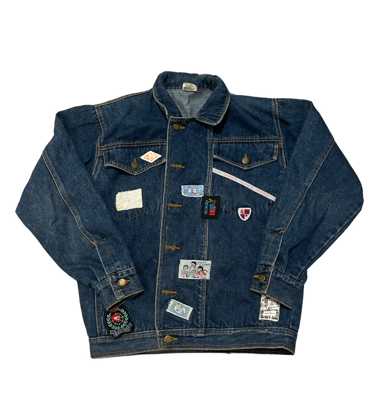Vintage Paris Express Patches Jean Denim Jacket Size … - Gem