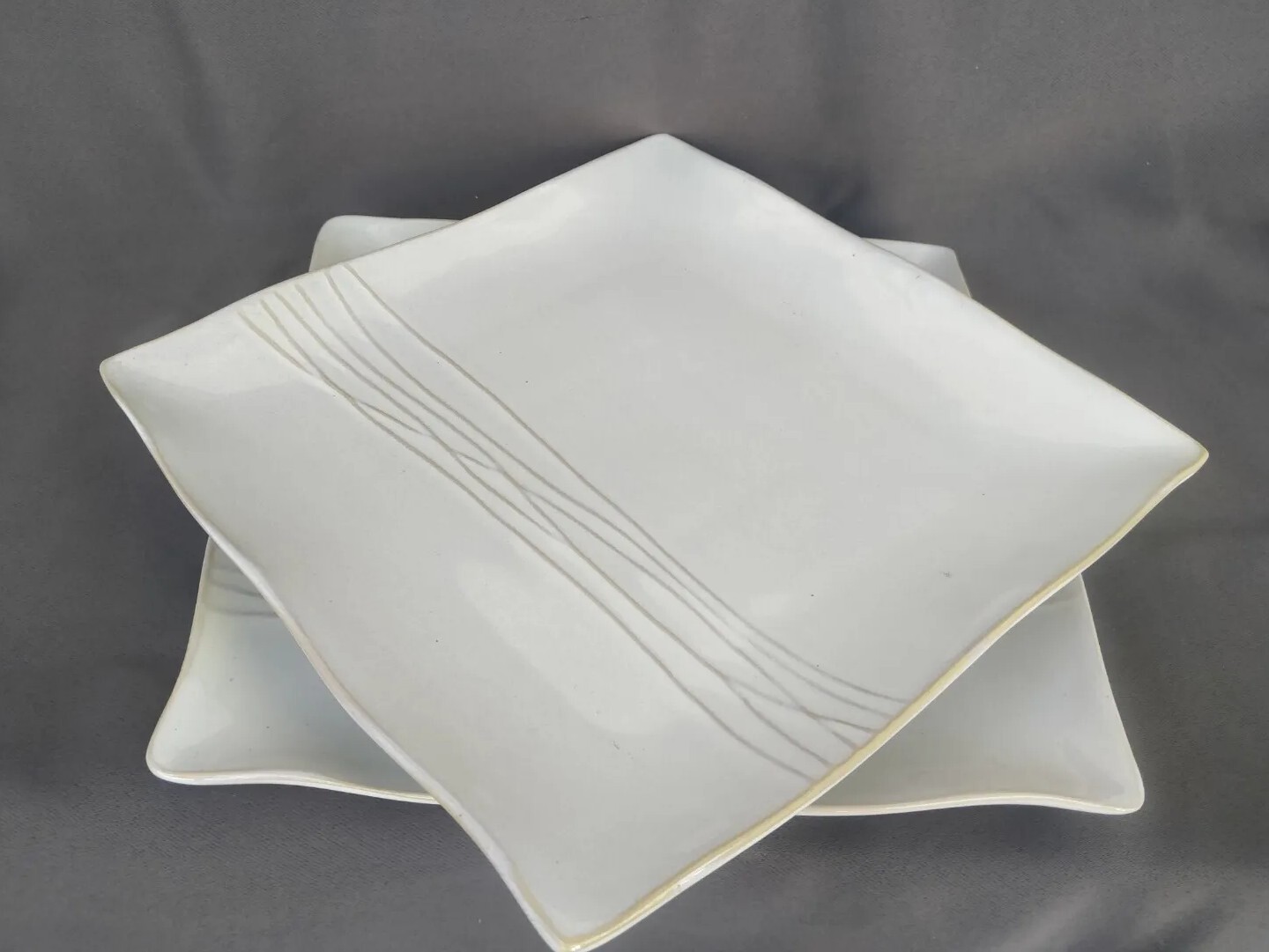 Pier 1 Square Plate White Dinner Serving Sakui 11" Stoneware Bamboo ...