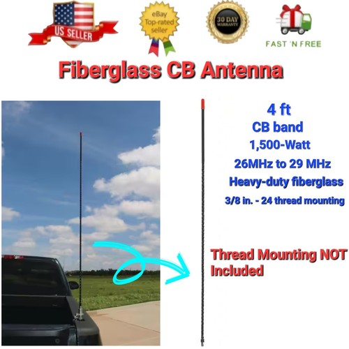 4 ft. Fiberglass Rod CB Antenna Black | Thread mounting NOT Included | eBay