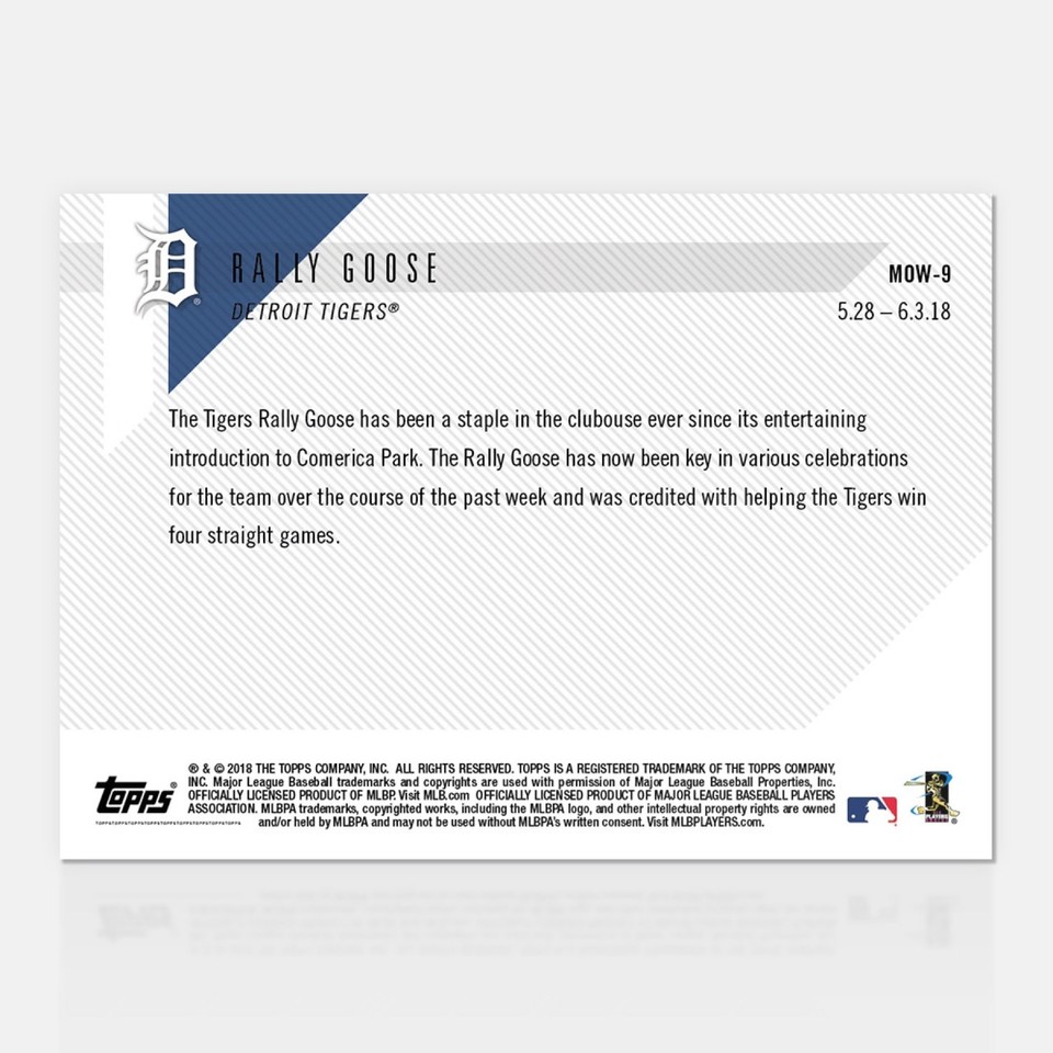 RALLY GOOSE HELPS TIGERS WIN TOPPS MOMENT OF THE WEEK CARD #MOW-9 ...