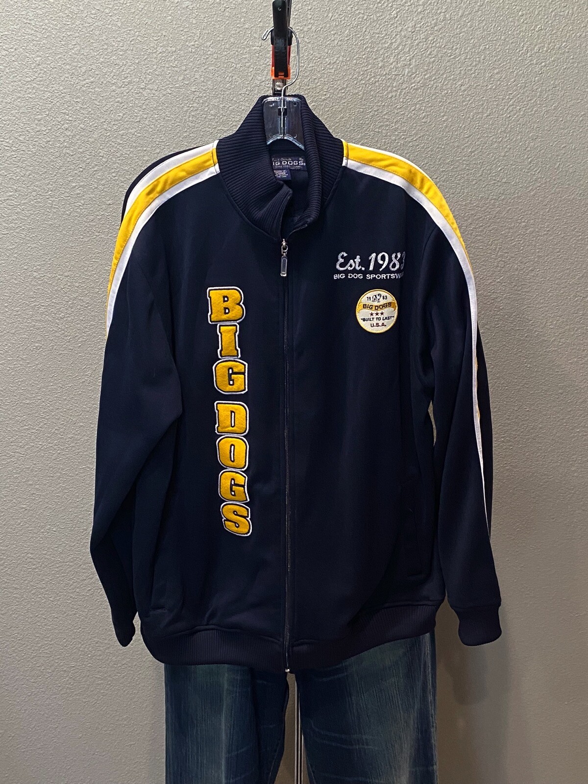 Big Dogs Embroidered Zippered Track SWEATER Large L - Gem