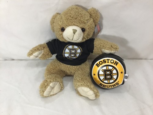 New NHL Boston Bruins Teddy Bear Plush Furry Stuffed Toy & Hockey Puck ...