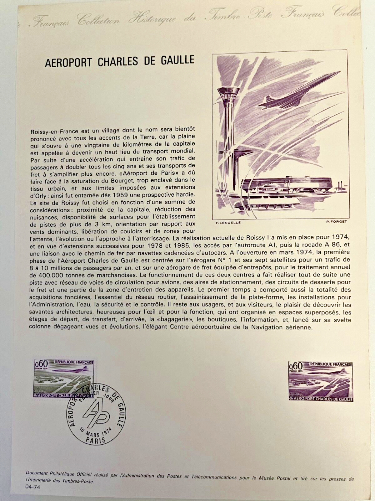 Document philatélique premier jour aéroport Charles de Gaulle 16 Mars ...
