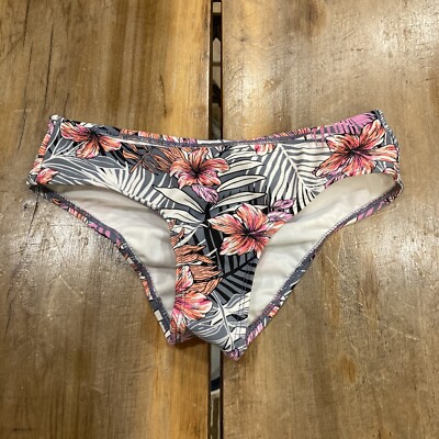 Xhilaration Cheeky Ruched Back Gray Tropical Floral Bikini Bottoms Size ...