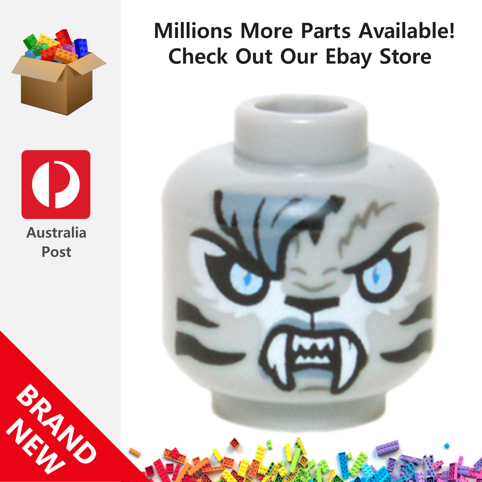 Genuine LEGO™ Light Grey Minifigure Head Alien Chima Tiger 3626 6100161 ...