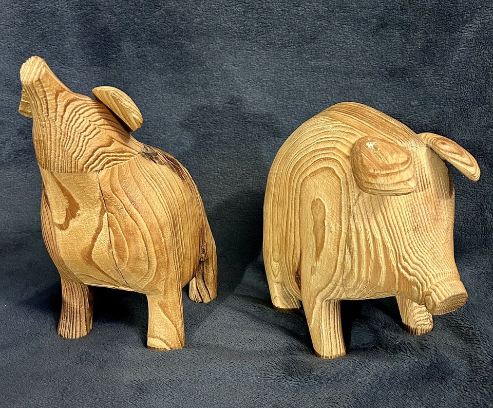 Vintage Pair Hand Carved Wenge Wood Wooden Pig Boar Hog Sculptures ...