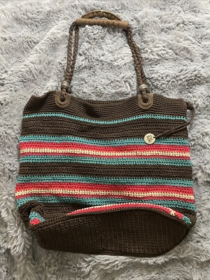 THE SAK Multi Color Striped Crochet Knit Bag Crossbody Shoulder Bag ...