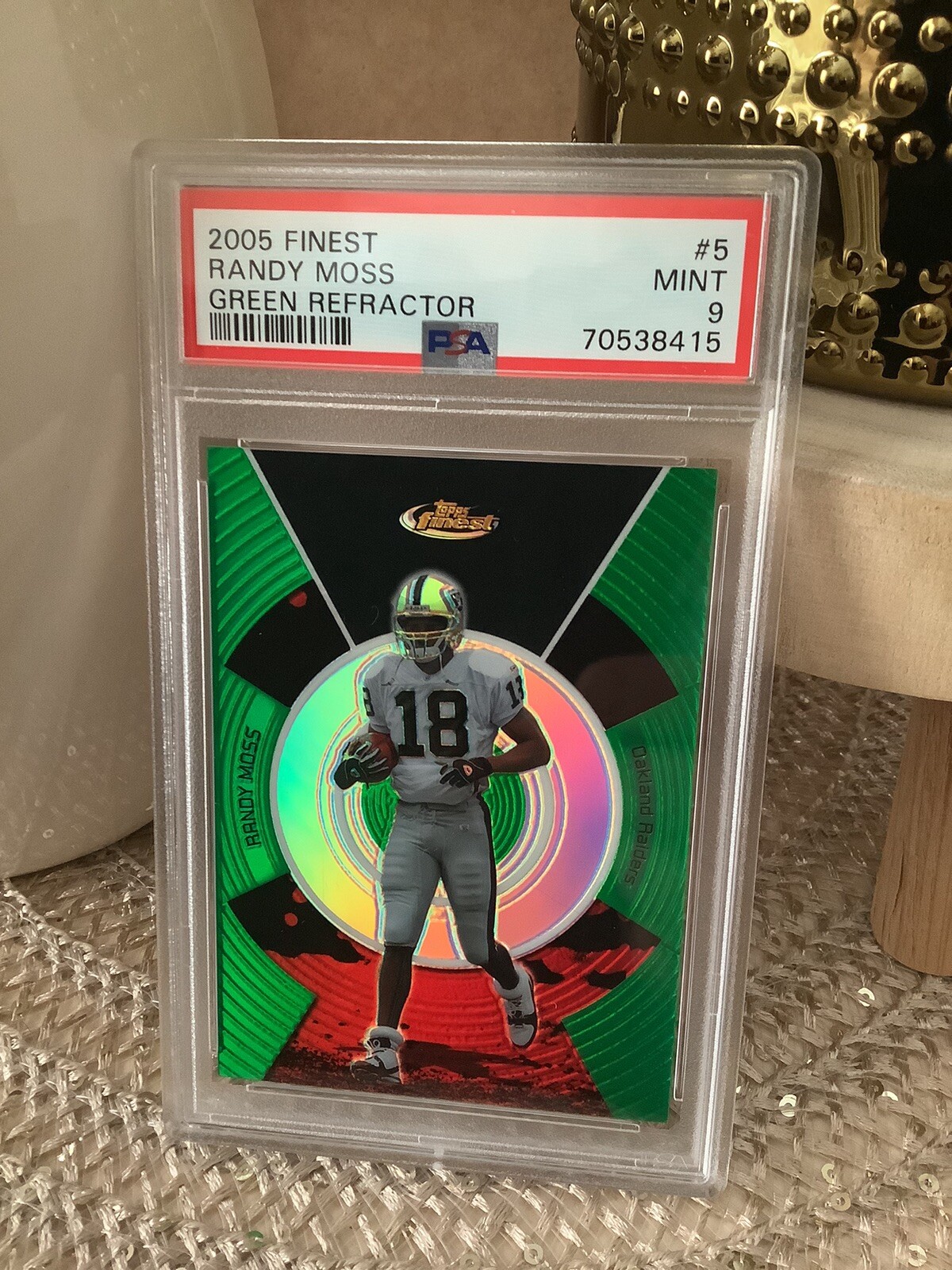 2005 Topps Finest Randy Moss #5 Green Refractor /199 Raiders NFL PSA 9 ...