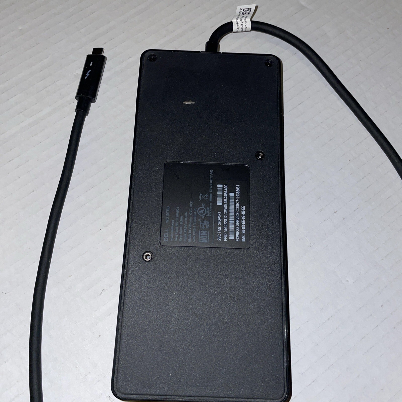 Dell WD19TBS K20A Thunderbolt USB-C Docking Station K20A001 *DOCK ONLY ...