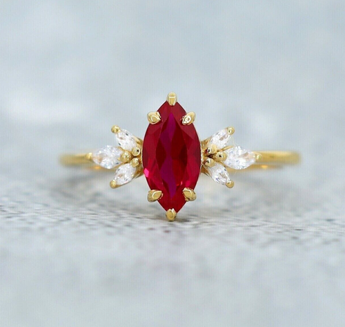 2ct Marquise Lab Created Ruby Solitaire With Accent Engagement Ring 925 Silver | eBay