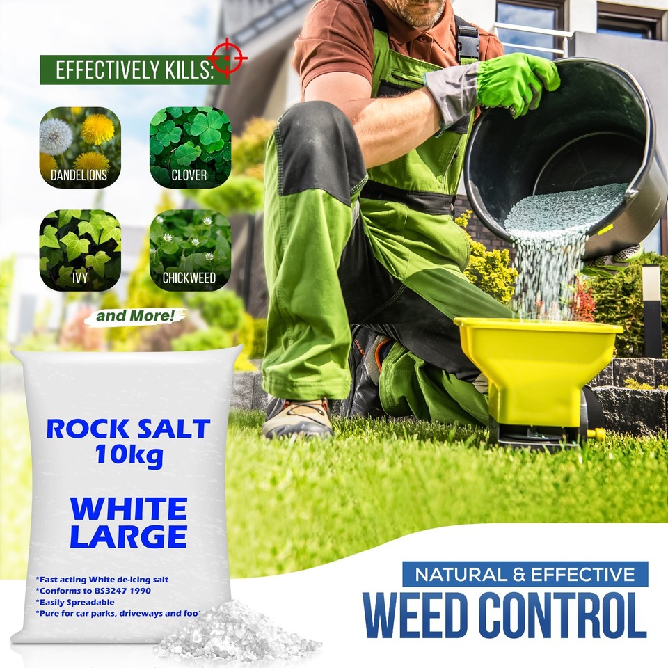 White Deicing Rock Salt Grit Weed Killer Winter Snow Ice Driveways Road ...