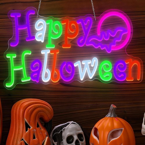 Happy Halloween LED Bat Neon Wall Light Battery Operated Gothic Party ...