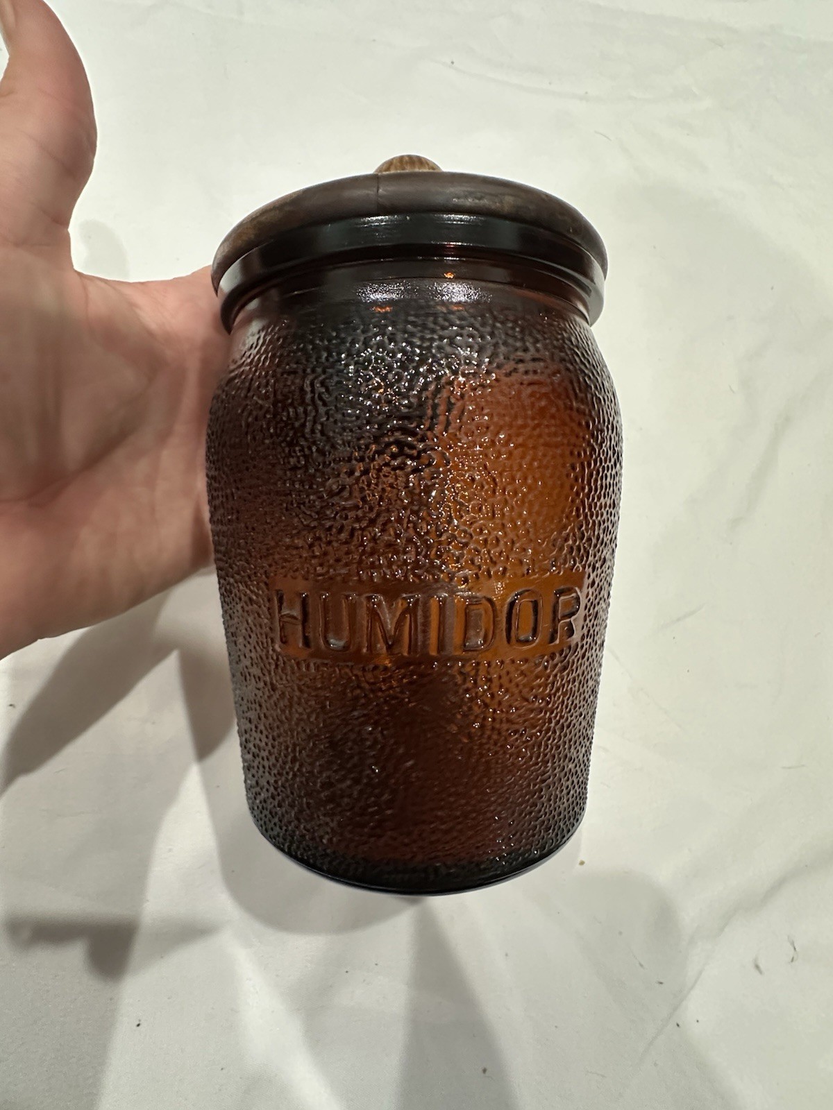 Vintage Brown Glass Humidor Pipe Tobacco Jar w/ Lid 1950s Dun Rite Wood ...