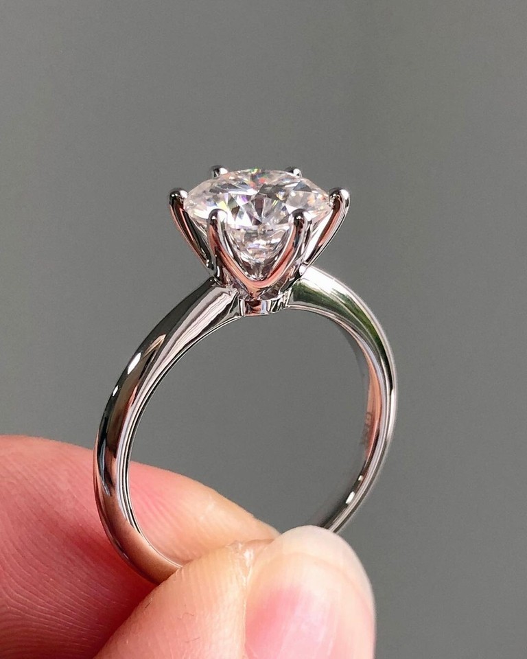 14k White Gold Plated Simple Solitaire Engagement Ring 2CT Round Cut ...