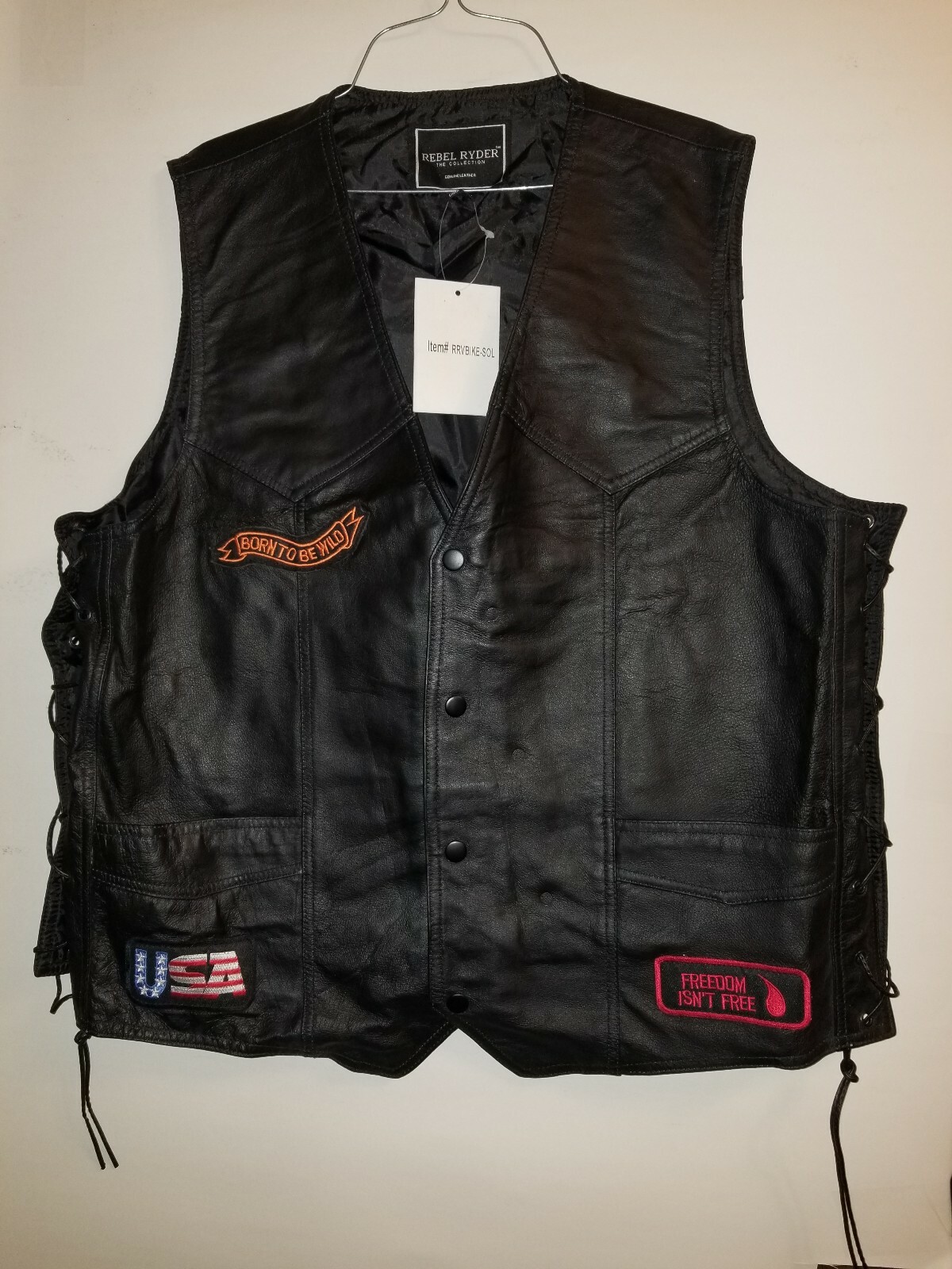 REBEL RYDER Mens Black Leather Motorcycle Vest WILD EAGLE 3XL (27) | eBay