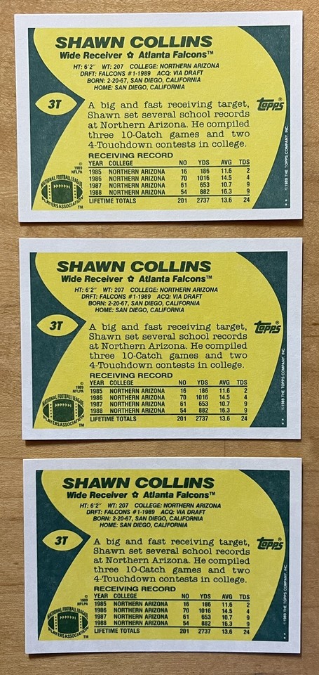 Shawn Collins Rookie (3) 1989 Topps Traded Football #3T Atlanta Falcons ...