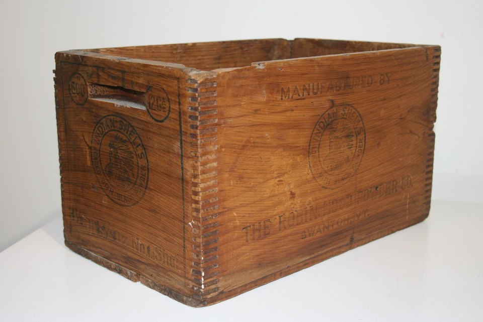 Vtg hunting old antique Robin Hood Powder wooden ammo box 12 gauge ...