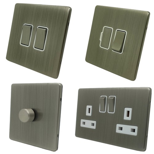 Screwless - Brushed Chrome Satin Steel Plug Sockets Light Switches ...