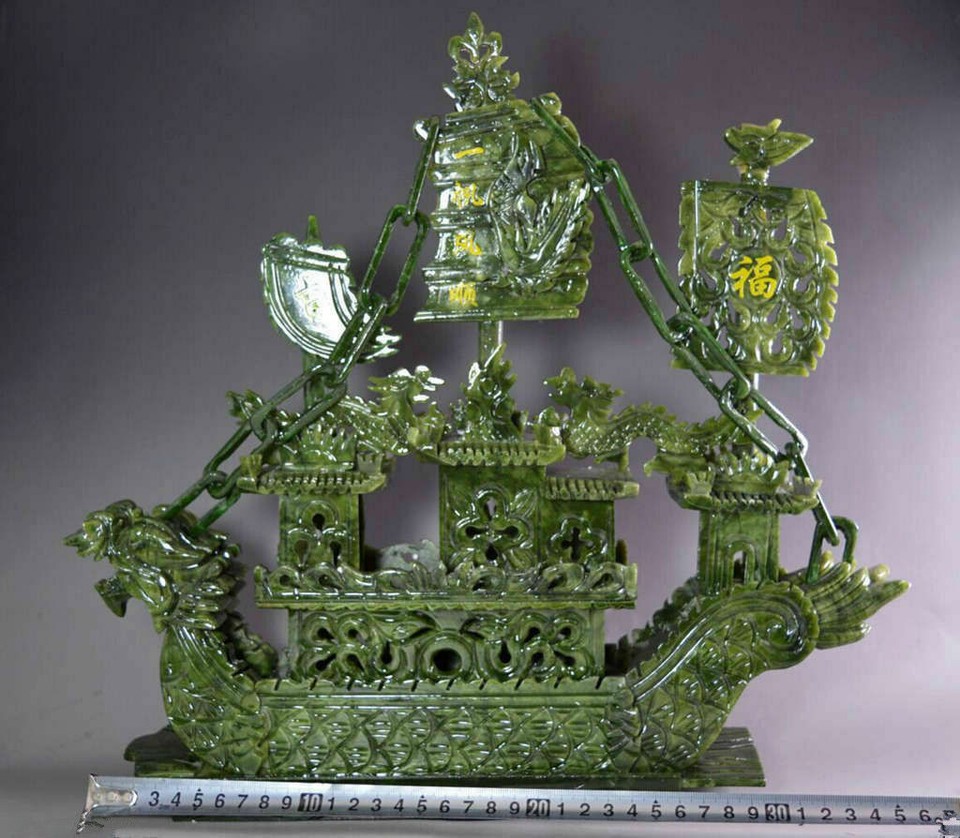 Large Chinese Hand Carved 100% Natural Jade Dragon Incense statue ...