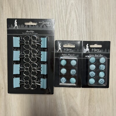 See Jane Work Teal Bow Clips Push Pins Magnets NEW | eBay