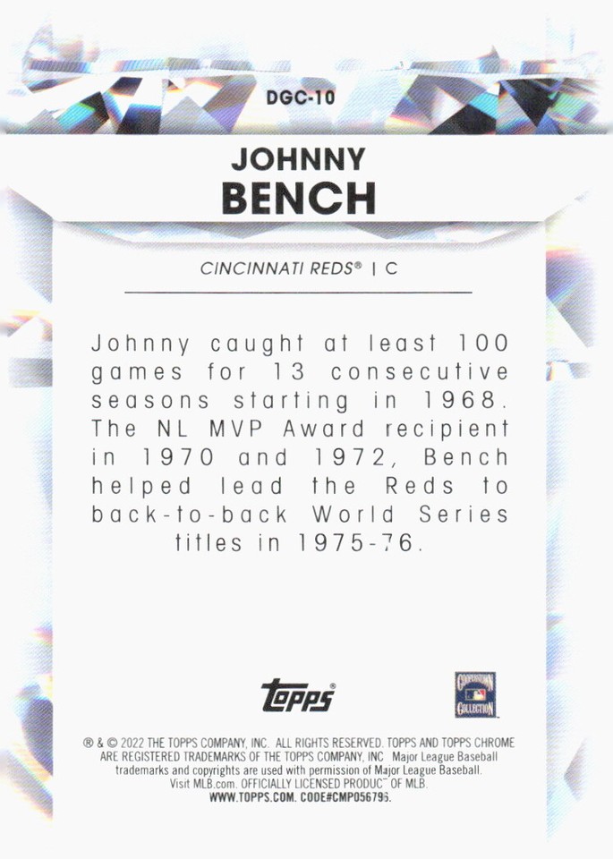 2022 Topps Chrome Update #DGC-10 Johnny Bench Diamond Greats Insert (C1 ...