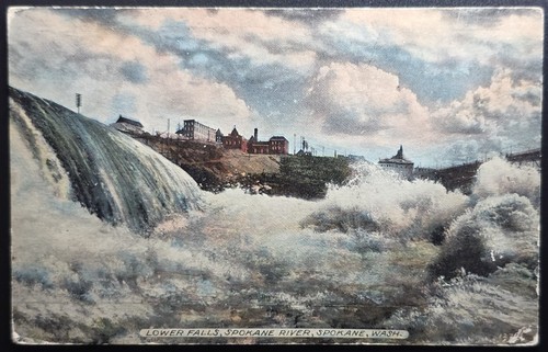 Lower Falls Spokane River Washington Early Handcolored Postcard ...
