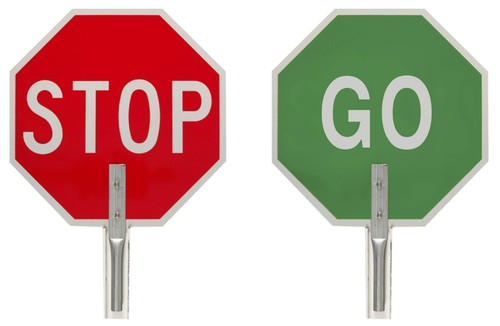 Brady 55775 Aluminum "Stop" and "GO" 2-Sided Traffic Paddle Sign White ...