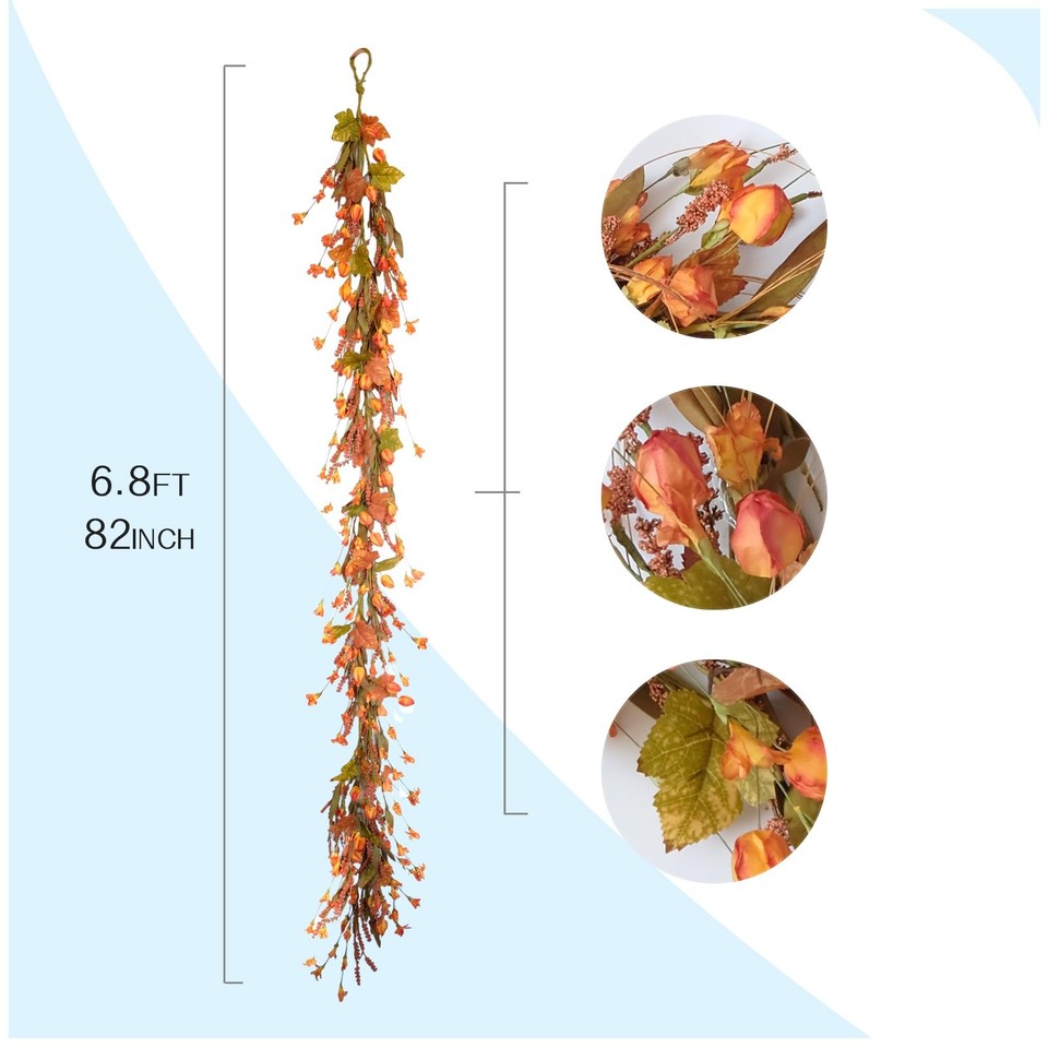 Fall Garland for Front Door, 82" Autumn Orange Maple Floral Wreath with ...