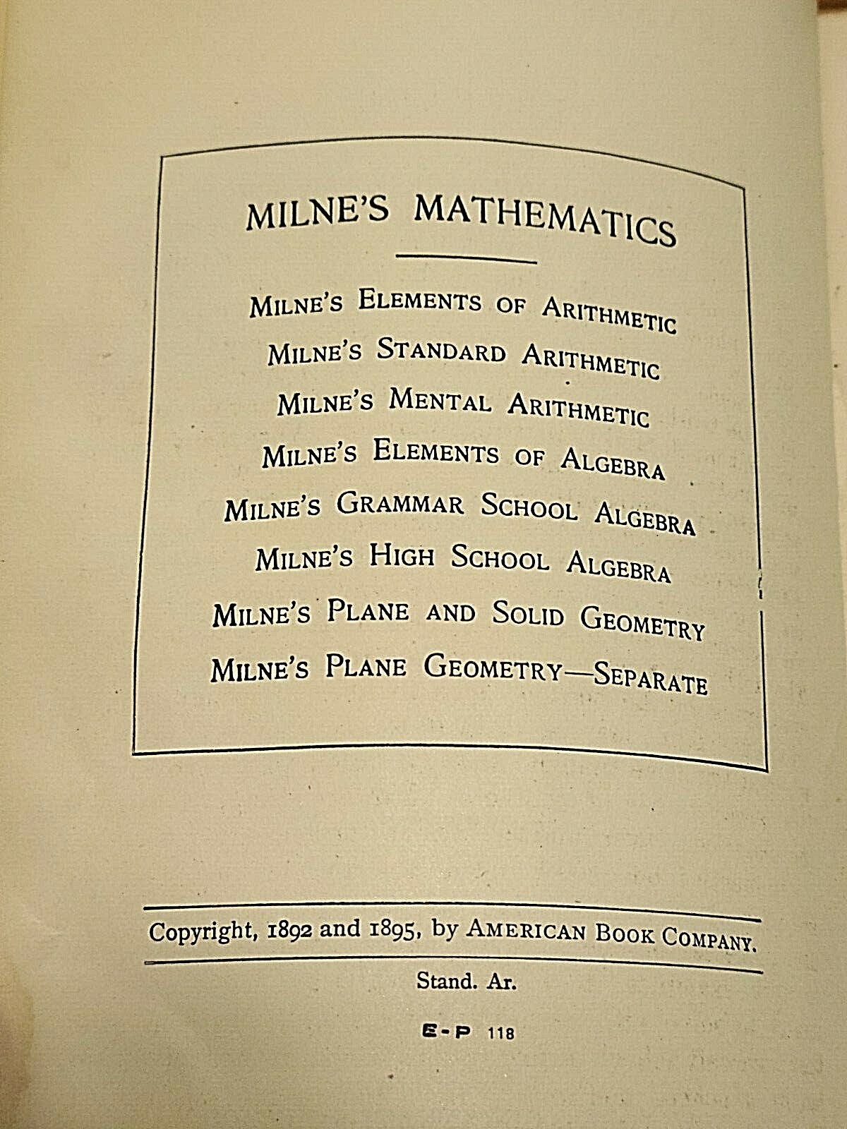 Antique 1895 Standard Arithmetic Math Book by William J Milne | eBay