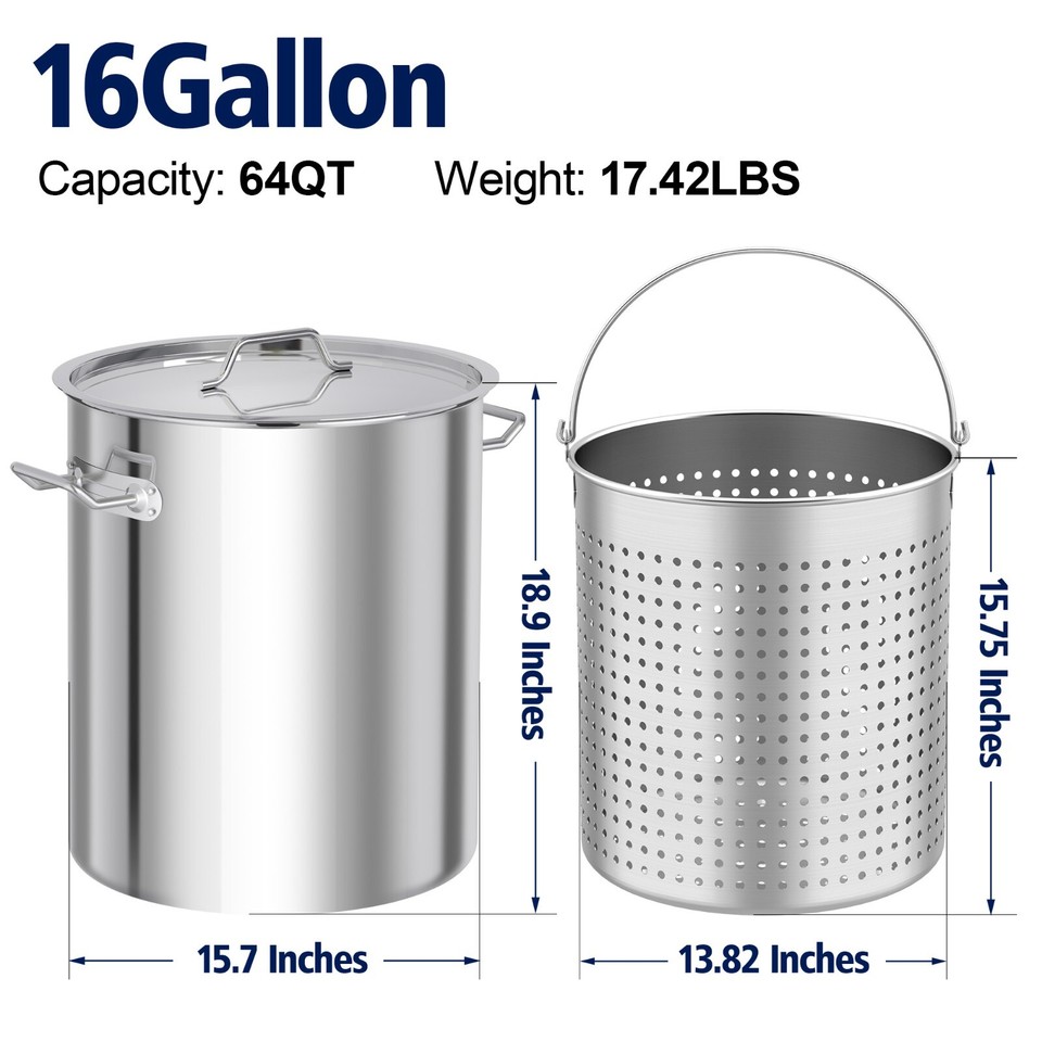 Stainless Steel 32-100QT Turkey Fryer Crawfish Boil Pot Seafood Boil ...