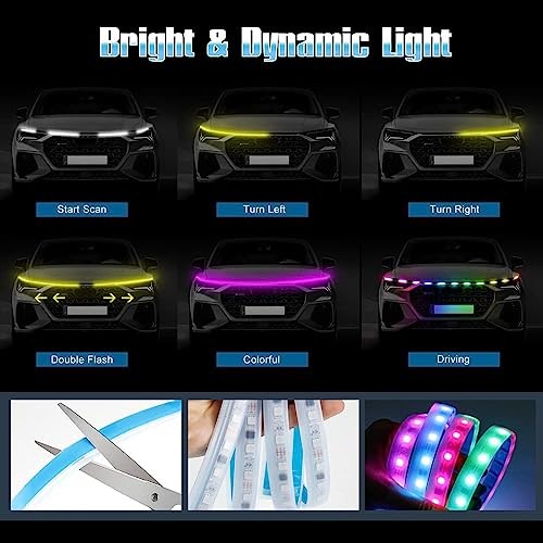Car Led Exterior Hood Light Strip Multi Color Dual Remote APP Control ...