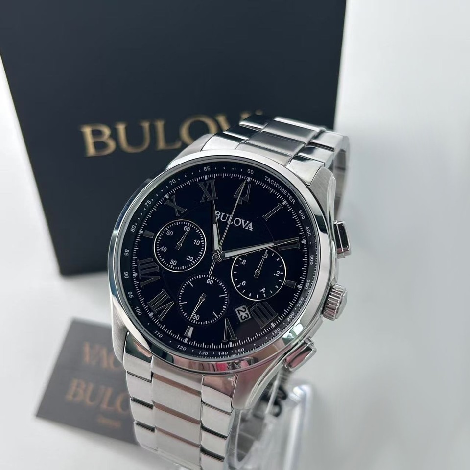 New Bulova Wilton 96B288 Men's Stainless Steel Chronograph Quartz Watch ...