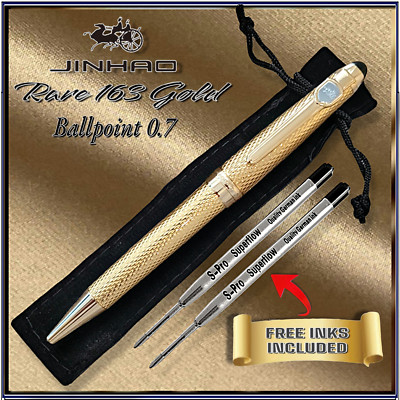 Jinhao Ballpoint 163 Chiselled Gold Black 0.7 ink + 2 Free Inks & Pen ...