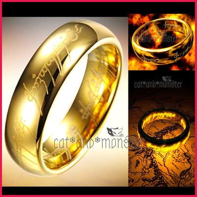 LORD OF THE RINGS HOBBIT GOLD PLATED Stainless Steel MENS BAND RING ...