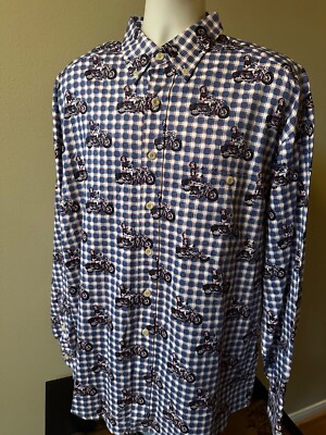 Barn Fly Motorcycle Pattern Button Up Long Sleeve Casual Shirt (XL ...