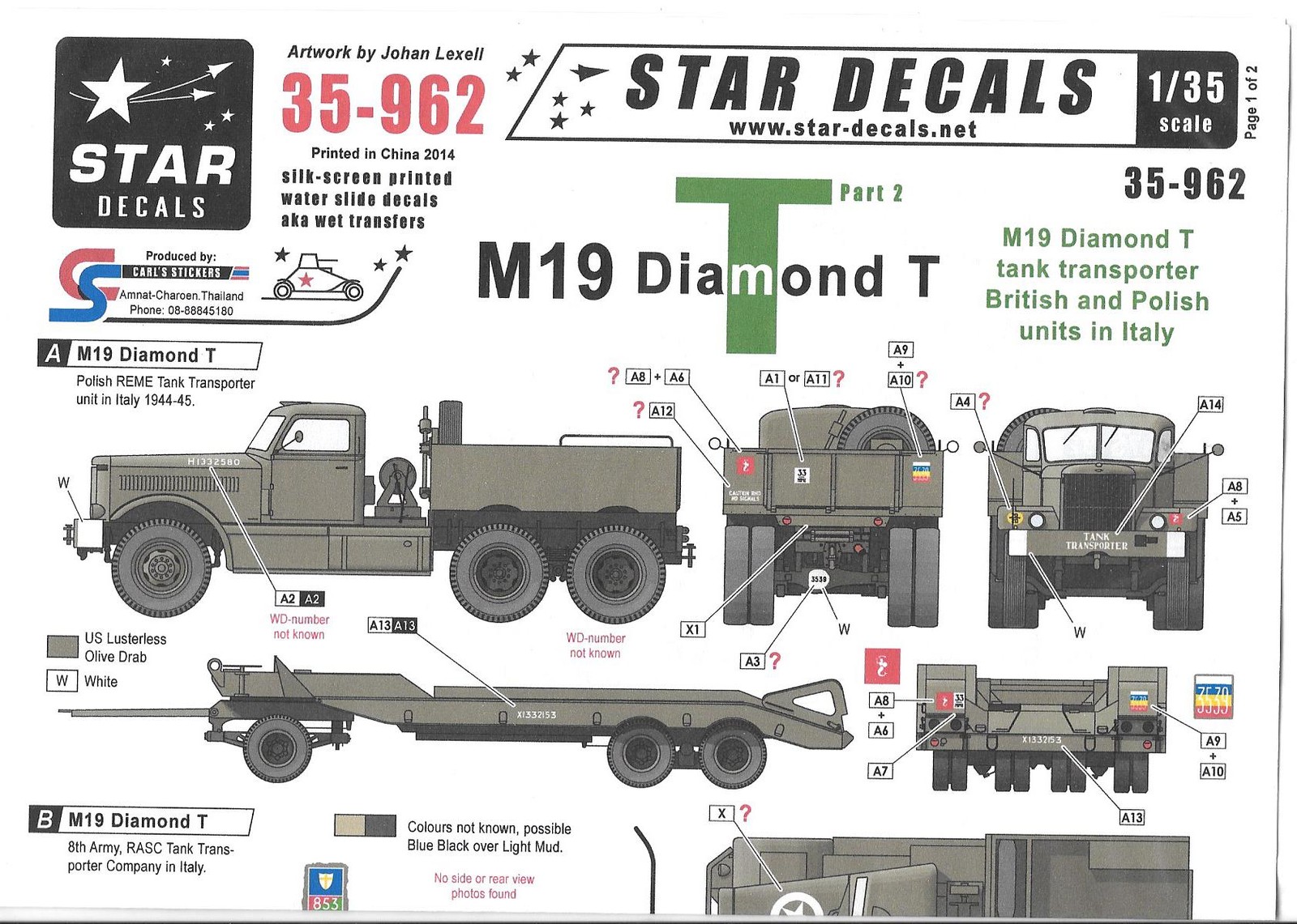 Star M19 Diamond T Part 2 Decals 1/35 962 DO | eBay