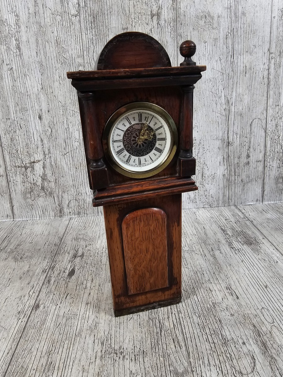 Victorian Miniature Walnut Desk Top Grandfather Clock European Antiques