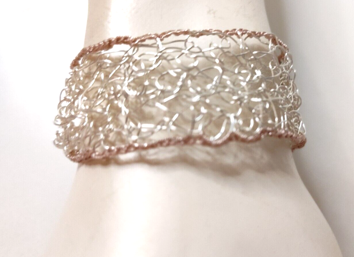 NEW WIRE BRACELET SILVER SOFT CROCHET SILK YARN TRIM SLIDE CLOSURE | eBay
