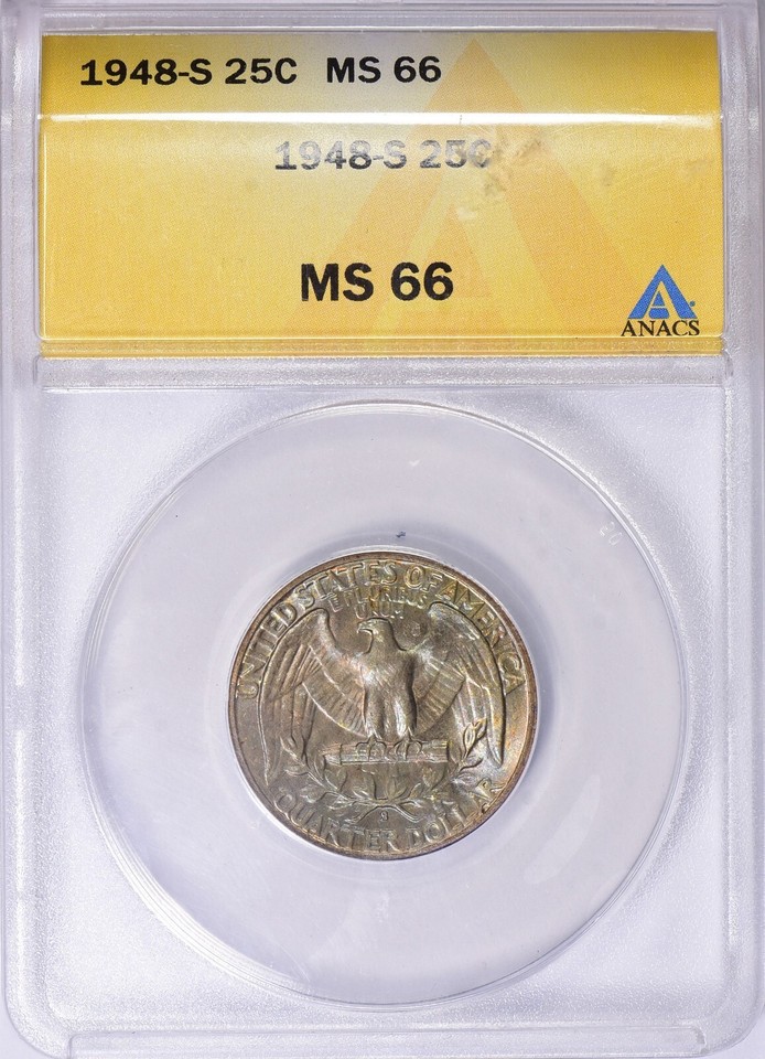 1948-S Washington Silver Quarter ANACS MS-66 End Roll Toned Album ...